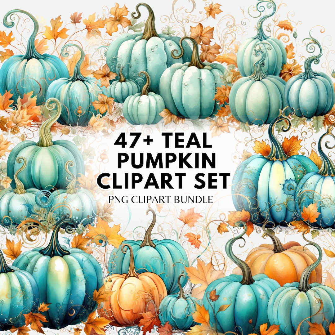 Teal Pumpkin PNG Fall Clipart Bundle Pumpkin Teal PNG Watercolor Autumn ...
