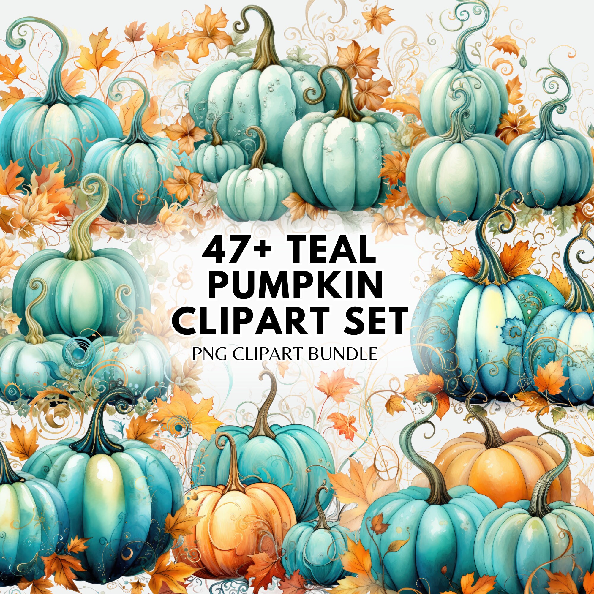 Teal Pumpkin PNG Fall Clipart Bundle Pumpkin Teal PNG - Etsy