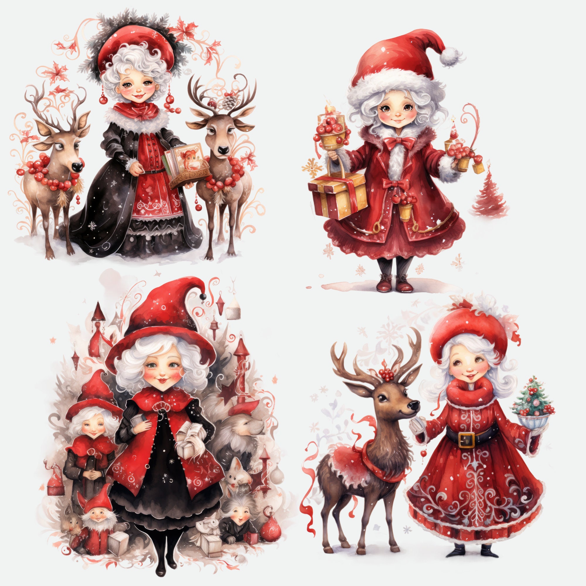 Watercolor Mrs Claus Clipart Christmas PNG Bundle Cute Christmas ...