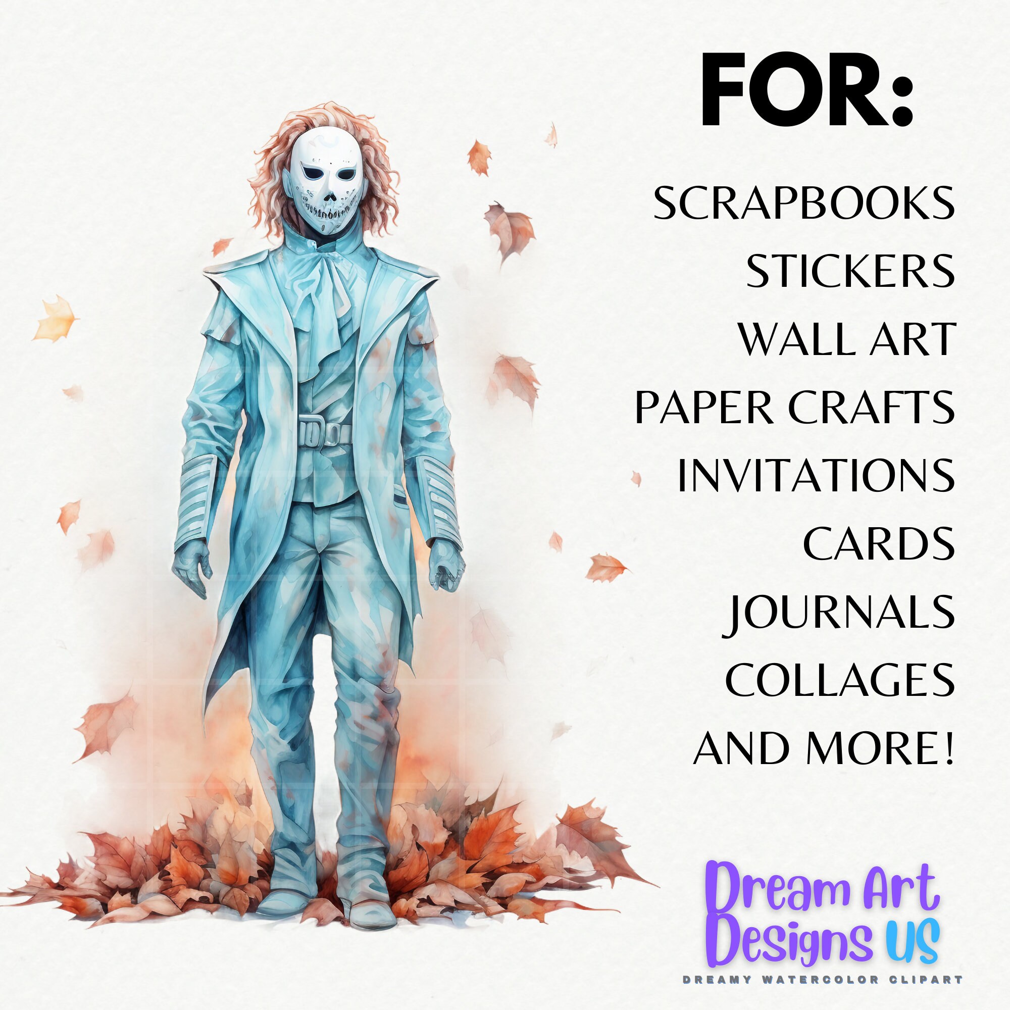 Pastel Halloween Horror Character Clipart PNG Bundle - Spooky Scary ...