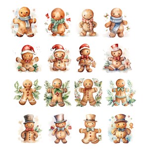 Watercolor Gingerbread Man Clipart Christmas PNG Bundle Digital ...