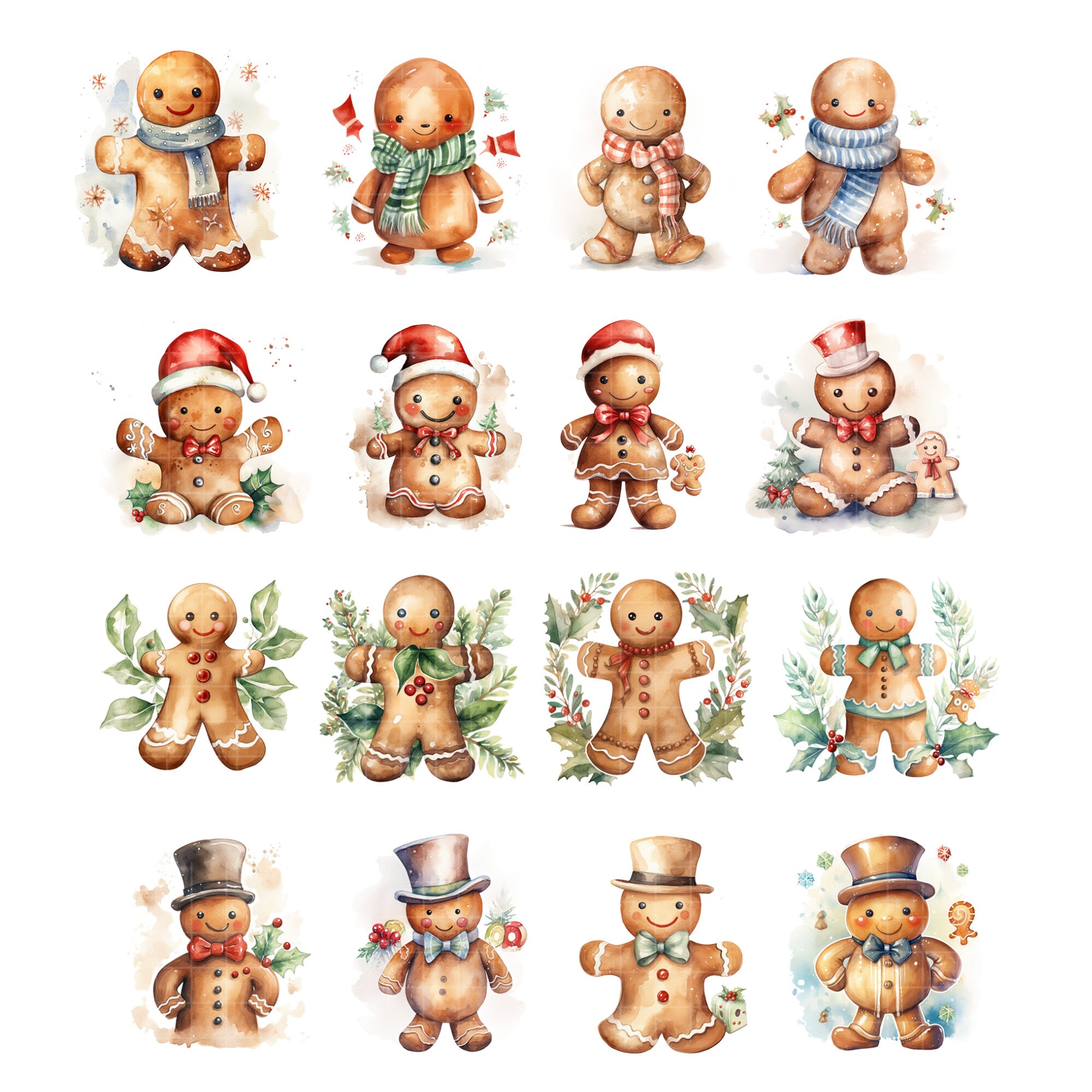 Watercolor Gingerbread Man Clipart Christmas PNG Bundle Digital ...