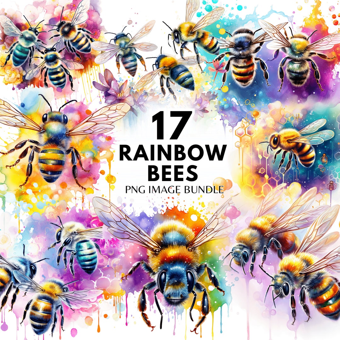 Rainbow Bee Clipart Watercolor Rainbow PNG Bee Stickers DIY Bee Tumbler ...