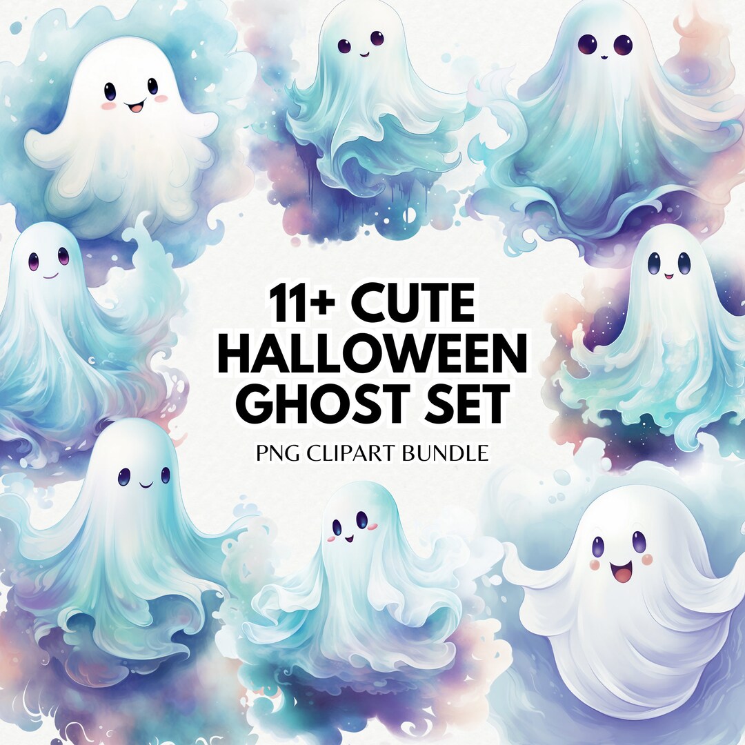 Pastel Halloween Ghost PNG Bundle - Cute and Happy Ghost Clipart ...