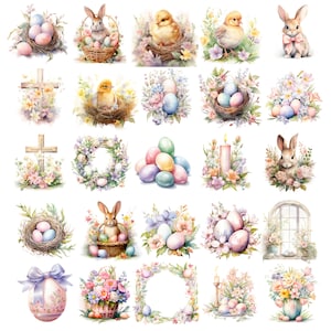 Pastel Easter Clipart Watercolor Easter Egg PNG Easter Bunny Spring ...
