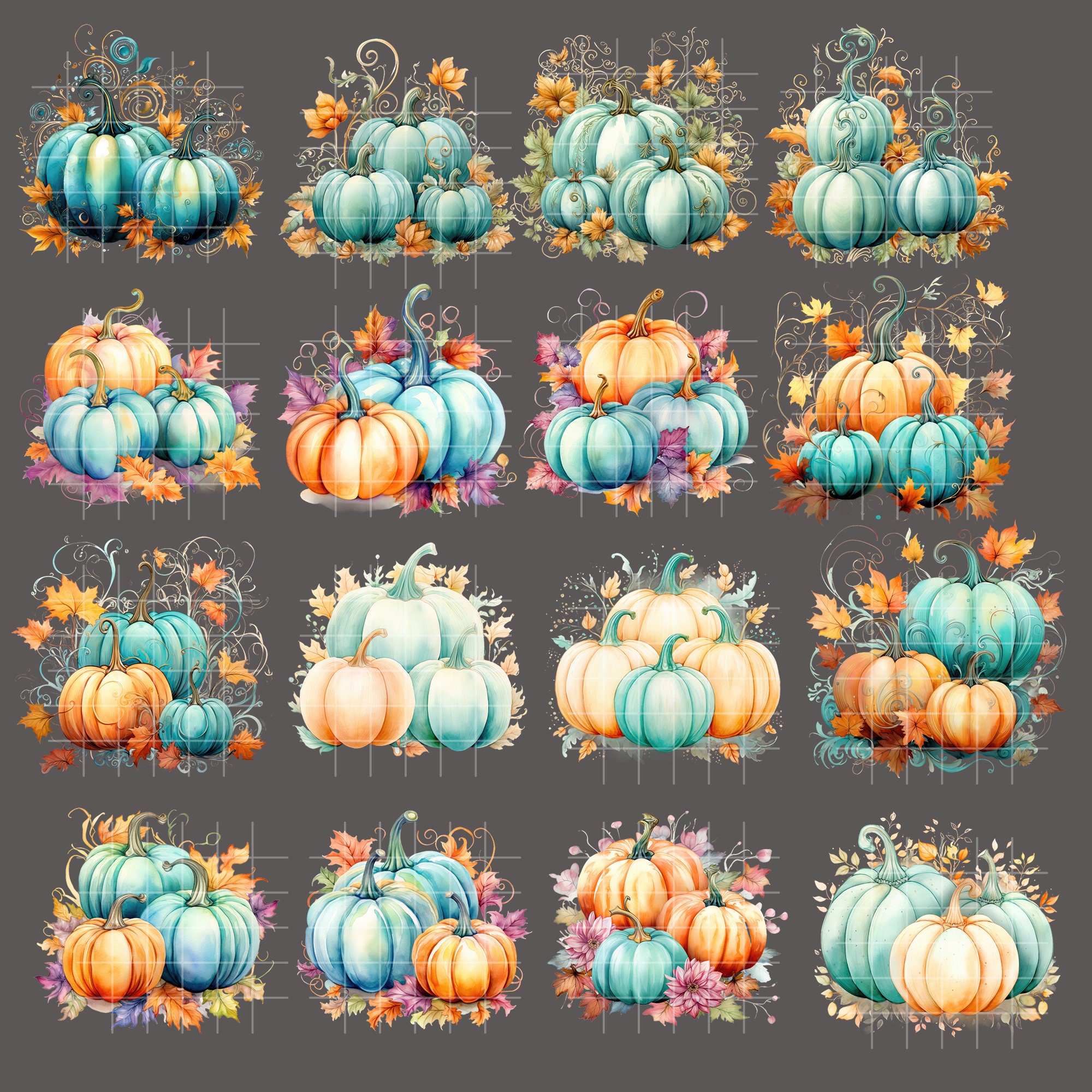 Teal Pumpkin PNG Fall Clipart Bundle Pumpkin Teal PNG - Etsy