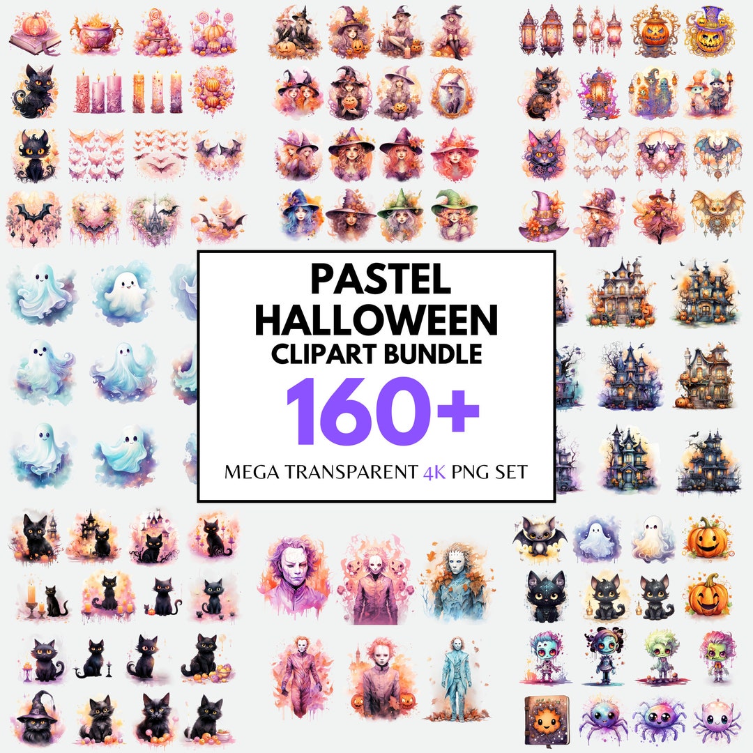 Pastel Halloween Mega Bundle Clipart Watercolor Pastel Halloween ...