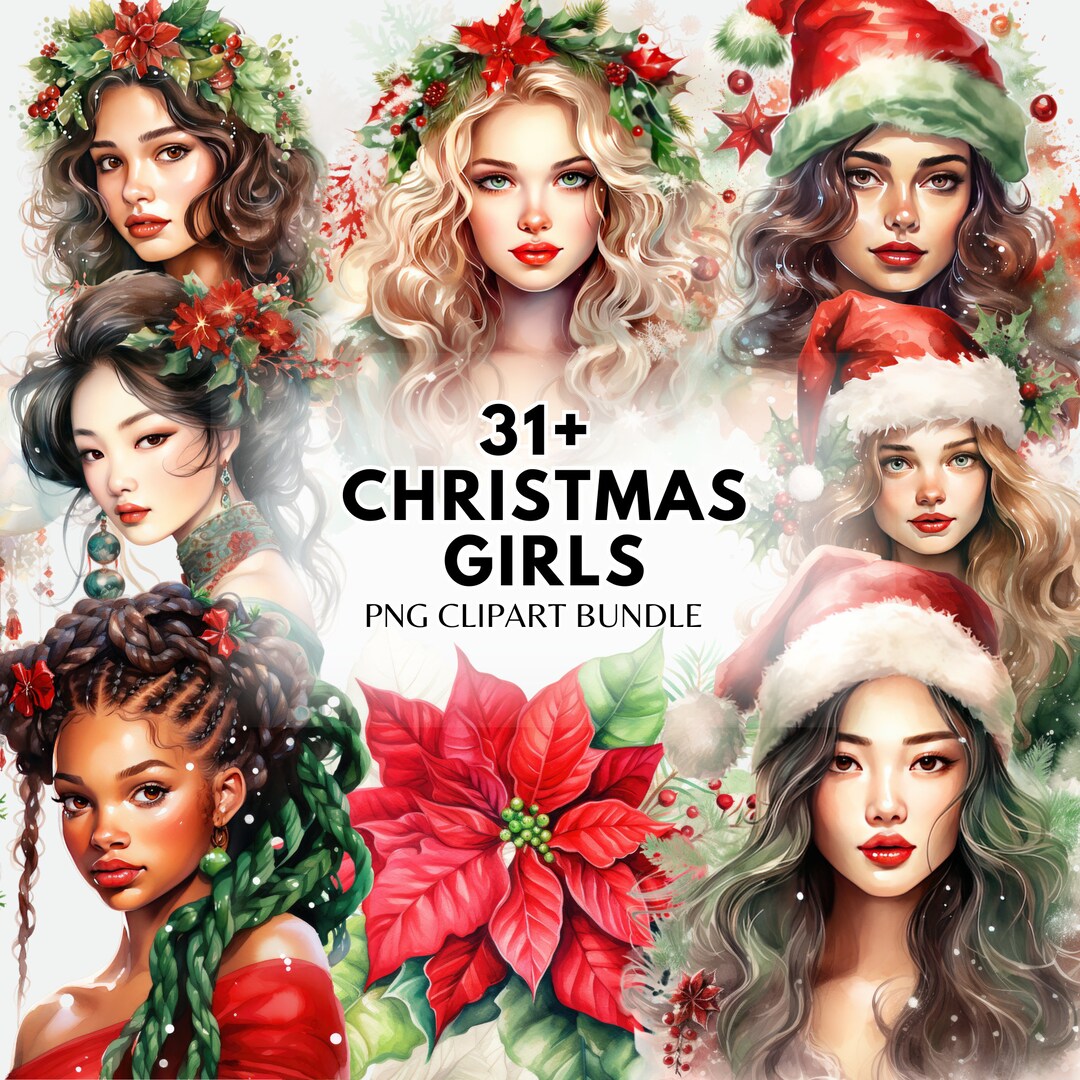 Christmas Girls Watercolor Clipart Set Christmas Girl Designs PNG ...