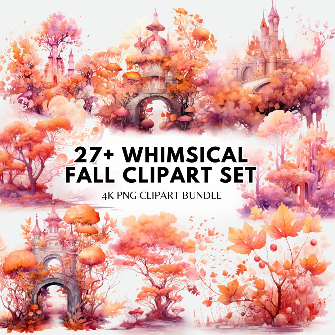 Whimsical Fall Fantasy Landscape PNG Clipart Set Fall Trees Clipart Png ...