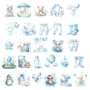 Baby Boy Baby Shower Watercolor Clipart Bundle Newborn Baby Clipart ...
