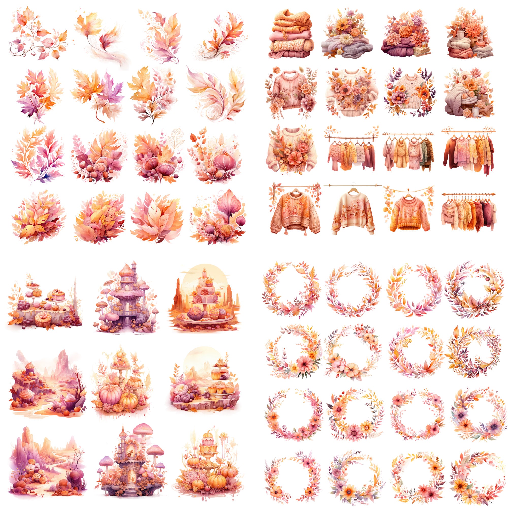 Watercolor Fall Clipart Mega Bundle PNG Pumpkin Clipart - Etsy