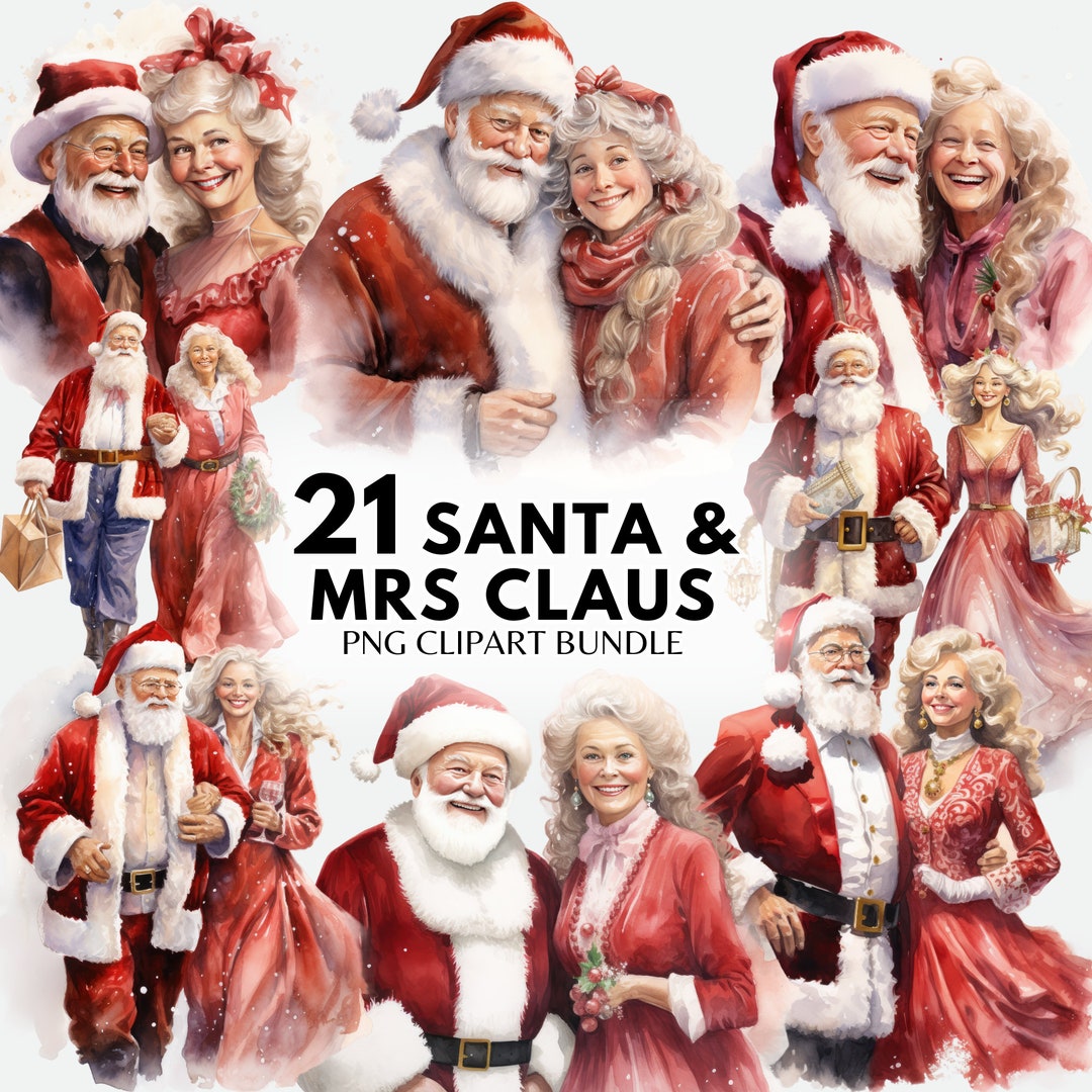 Watercolor Mr and Mrs Claus Clipart Christmas PNG Bundle Christmas ...