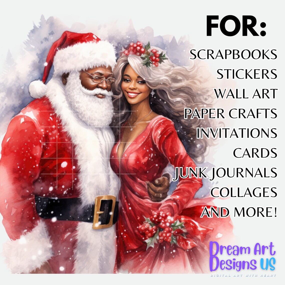 Watercolor Black Mr and Mrs Claus Clipart Christmas PNG Bundle ...