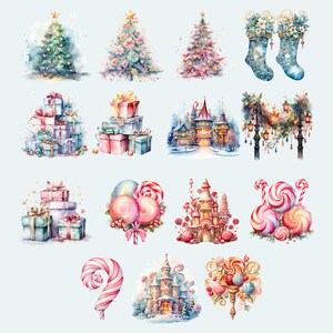 Pastel Christmas PNG Clipart Bundle Watercolor Pink Christmas Clipart ...