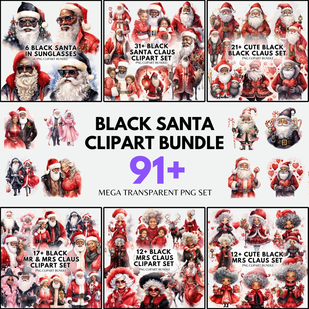 Watercolor Black Santa Claus Mega Bundle Clipart Pastel Christmas PNG ...