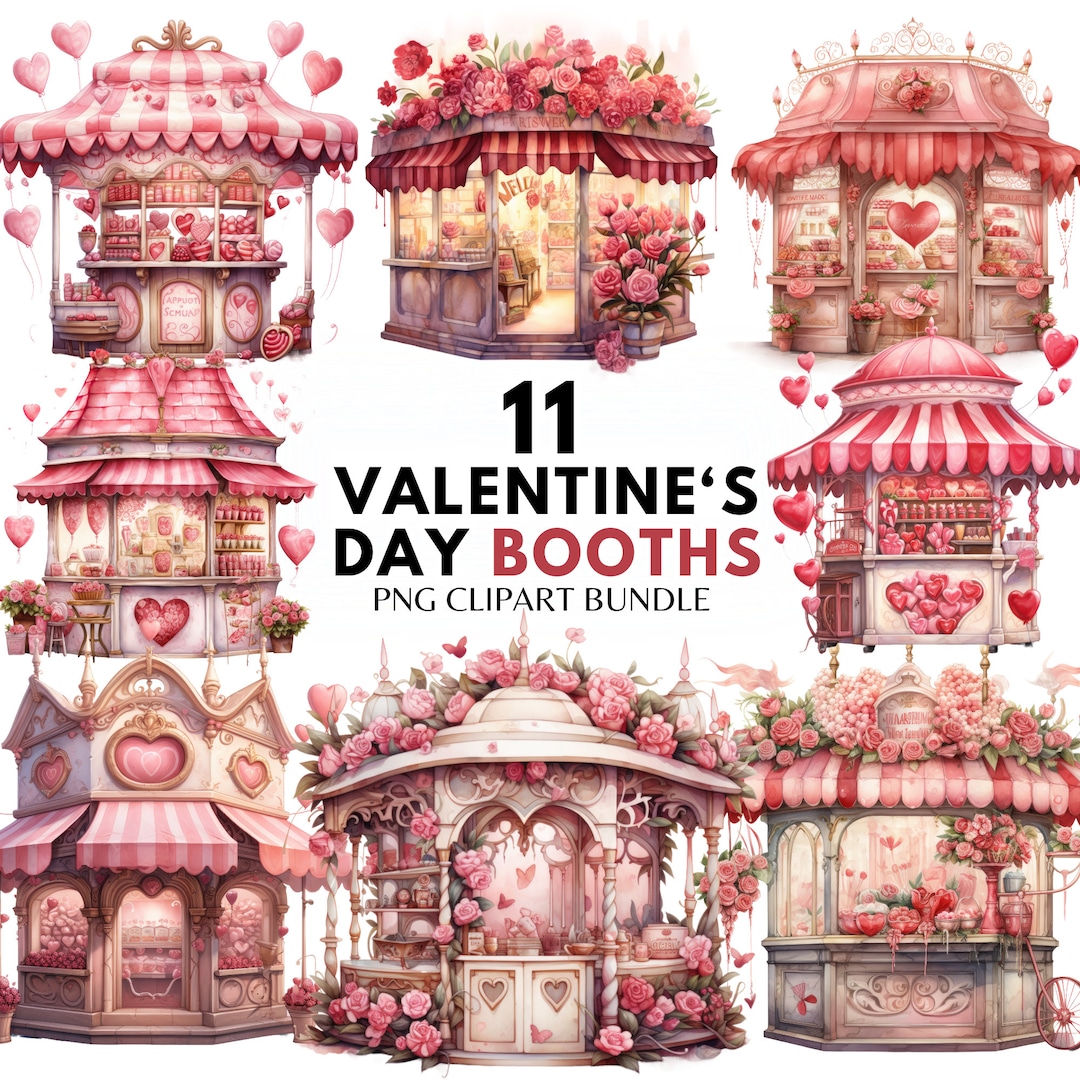 Watercolor Valentines Day Clipart PNG Valentine Clipart Booths Bundle ...