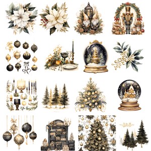 Black & Gold Christmas PNG Clipart Bundle Watercolor Black and Gold ...