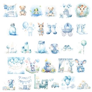 Baby Boy Baby Shower Watercolor Clipart Bundle Newborn Baby Clipart ...