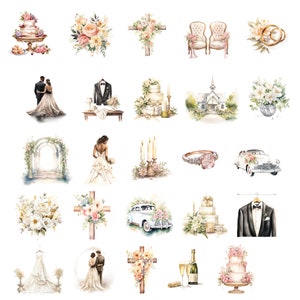 Watercolor Wedding Clipart Vintage Wedding Bundle Bride and Groom Back ...