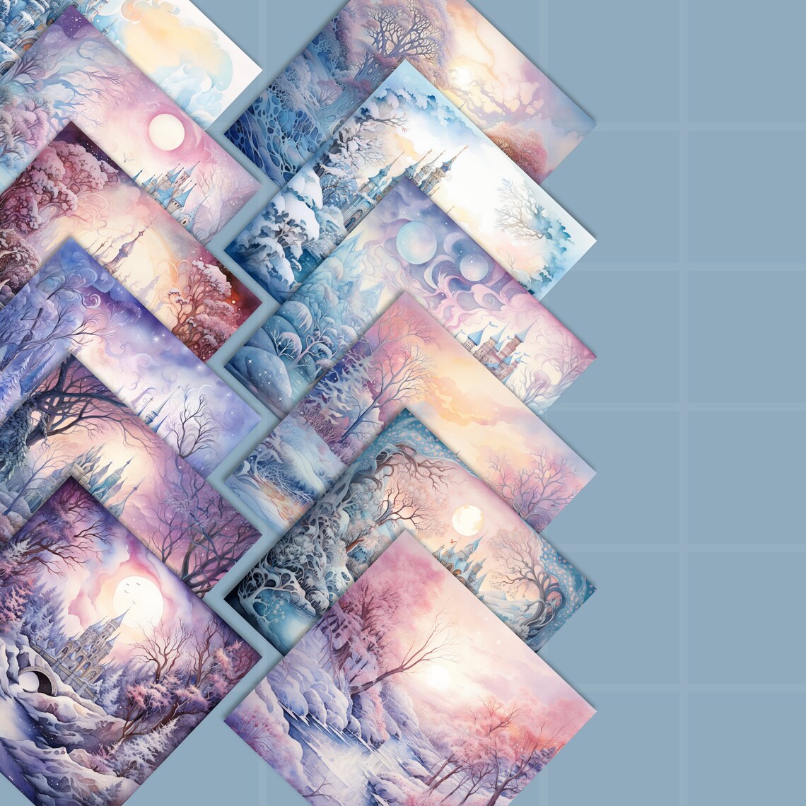 Printable Watercolor Winter Digital Paper PNG Winter Wonderland ...