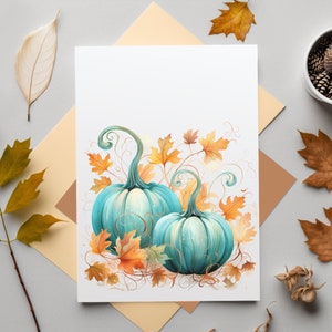 Teal Pumpkin PNG Fall Clipart Bundle Pumpkin Teal PNG Watercolor Autumn ...
