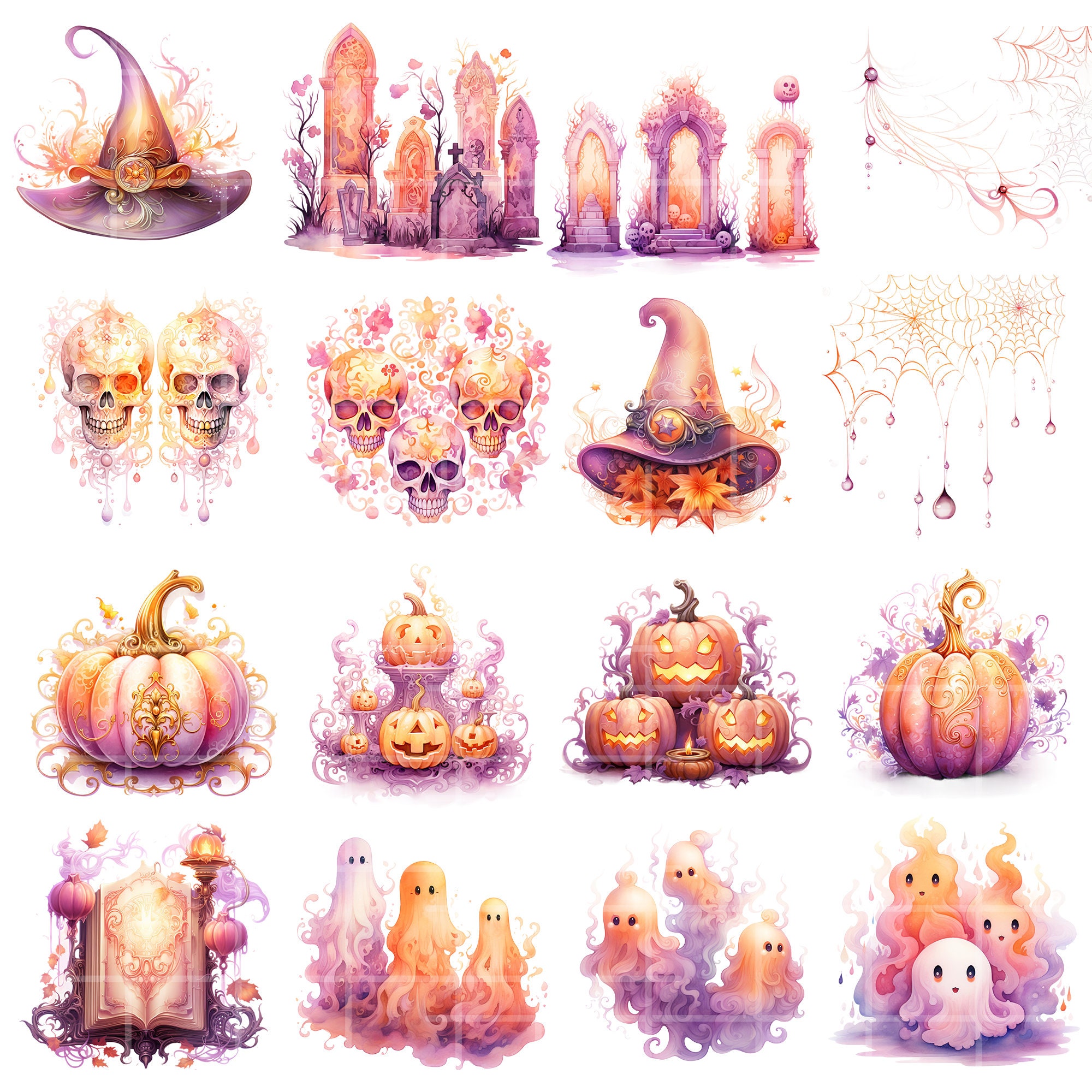 Pastel Halloween Clipart Happy Halloween Clipart Watercolor - Etsy