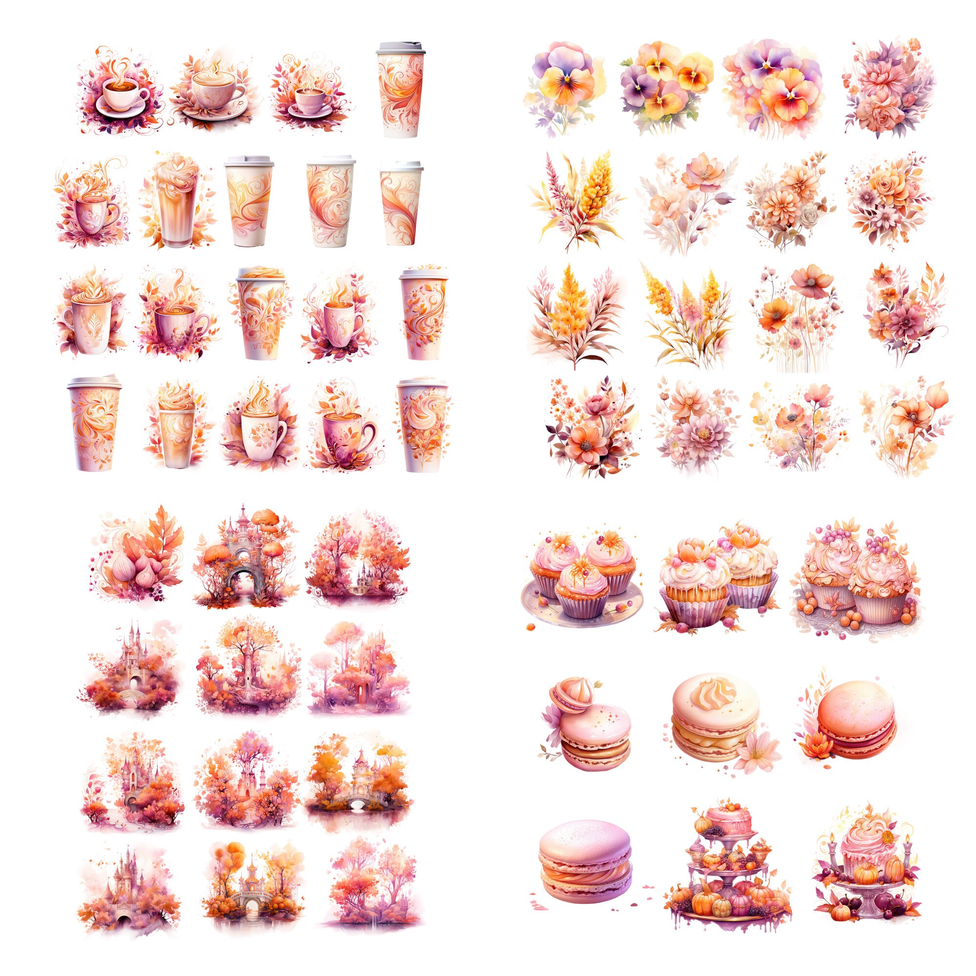 Watercolor Fall Clipart Mega Bundle PNG Pumpkin Clipart - Etsy