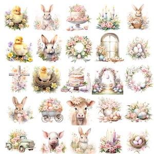 Pastel Easter Clipart Watercolor Easter Egg PNG Easter Bunny Spring ...
