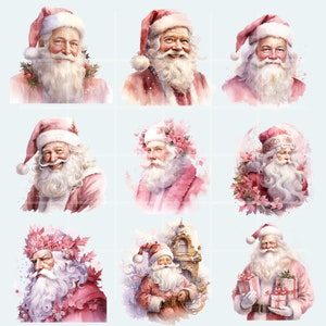 Watercolor Pink Santa Claus Clipart Bundle Christmas PNG Pastel ...