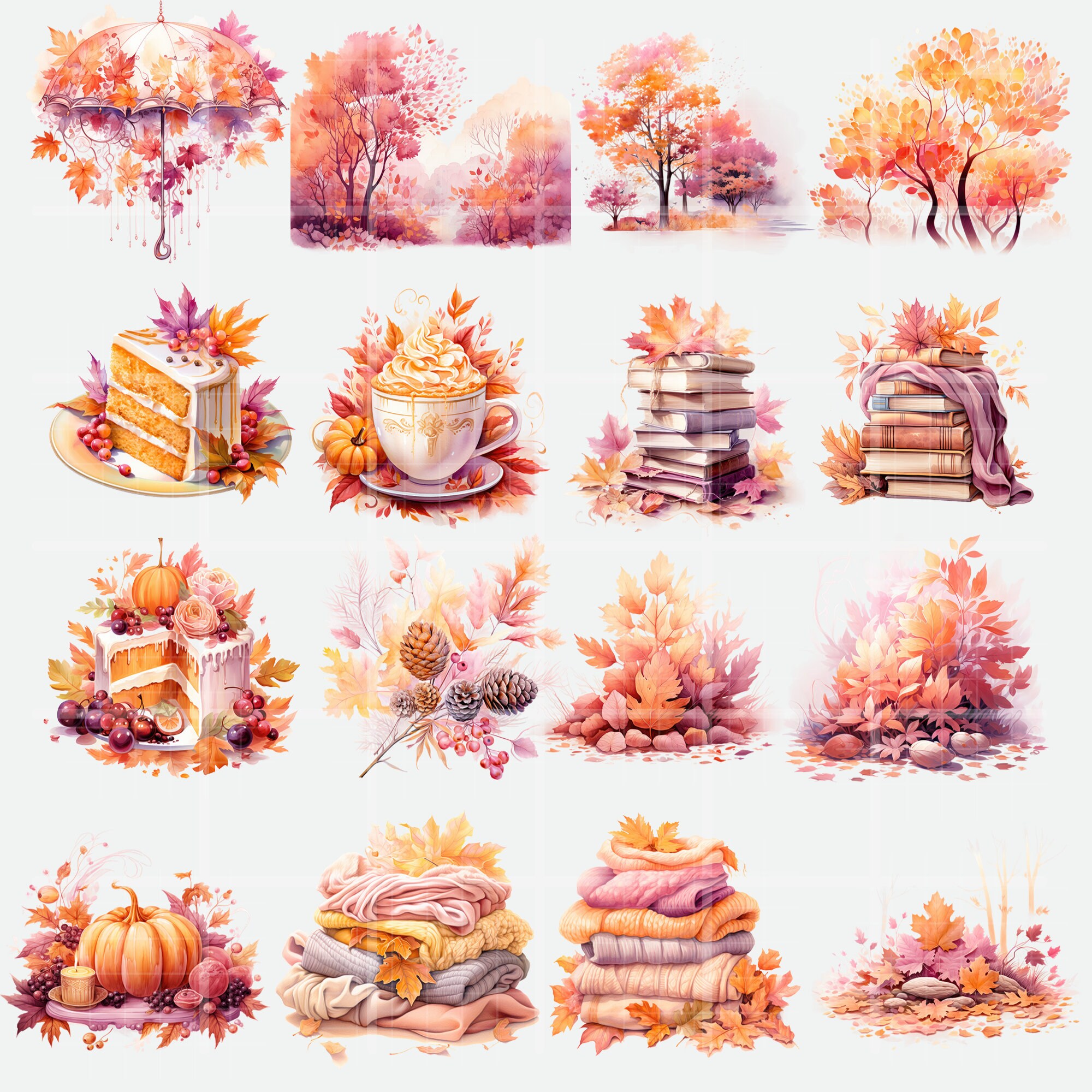 Cozy Autumn Watercolor Clipart Set Pumpkin PNG Sunflower Fall - Etsy