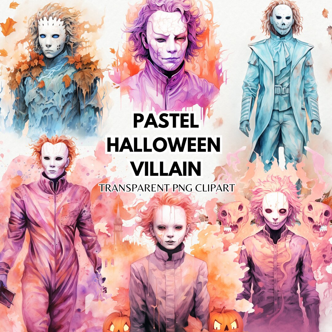 Pastel Halloween Horror Character Clipart PNG Bundle - Spooky Scary ...