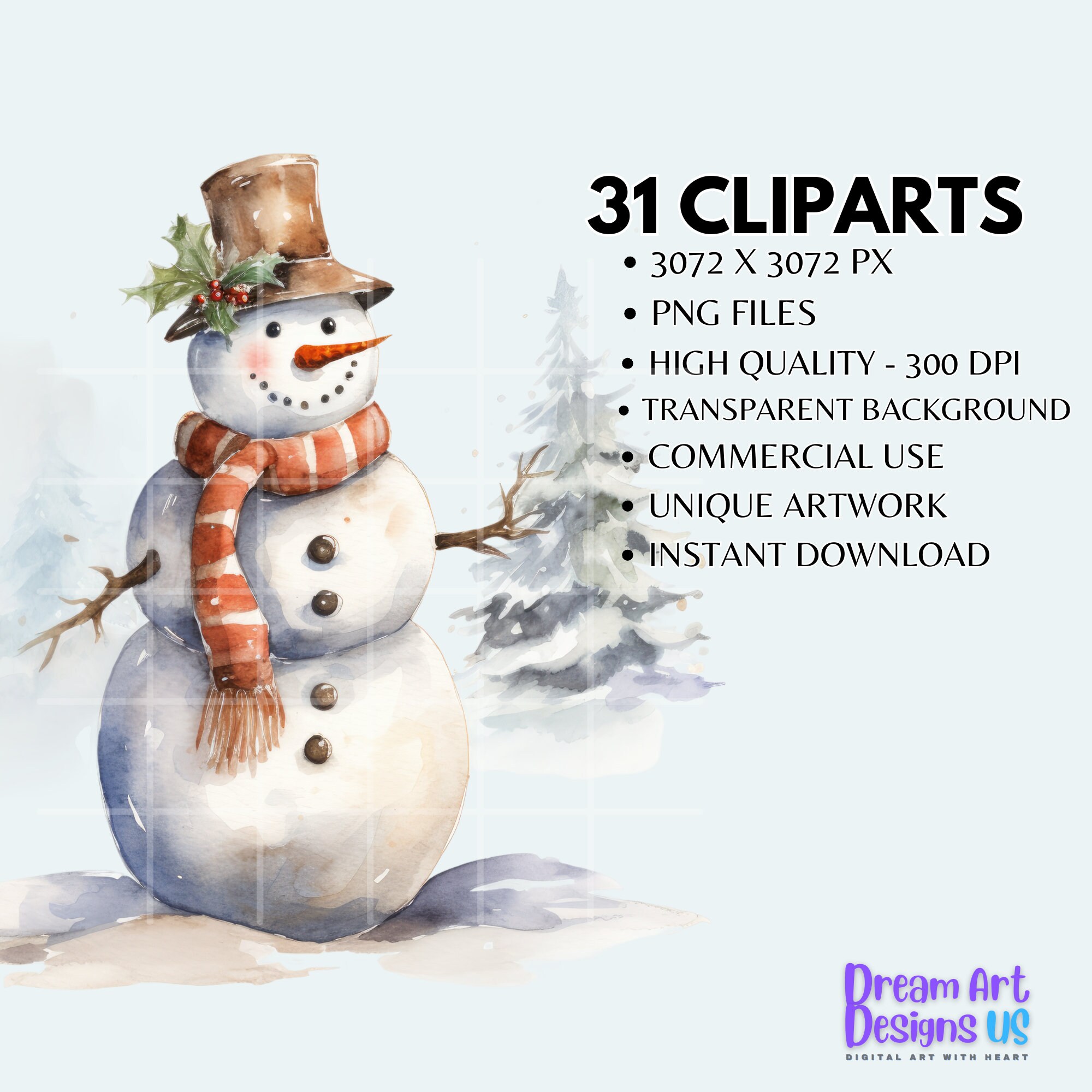 Watercolor Christmas Snowman Clipart Pastel Christmas Vintage Snowman ...