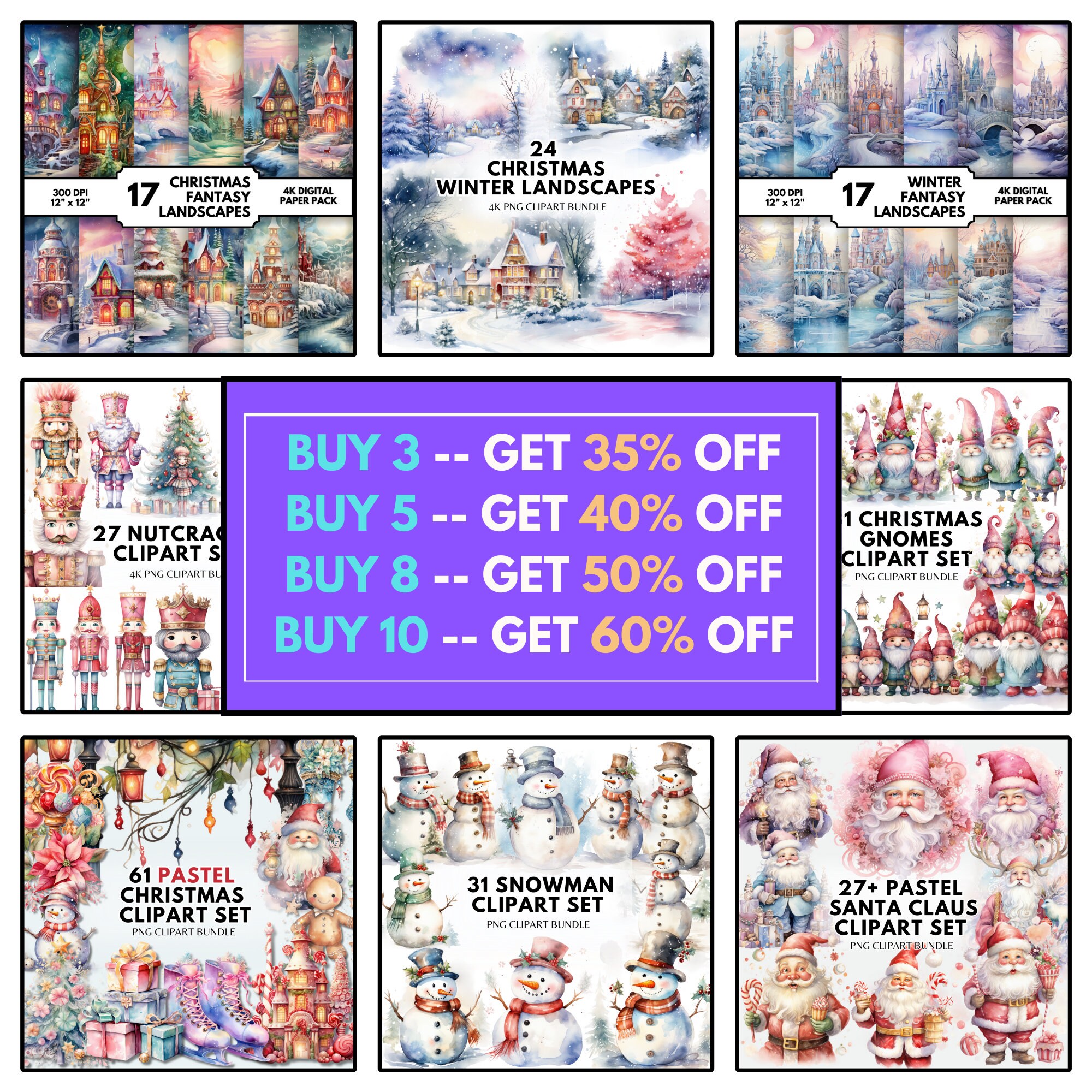 Printable Watercolor Winter Digital Paper PNG Winter Wonderland ...