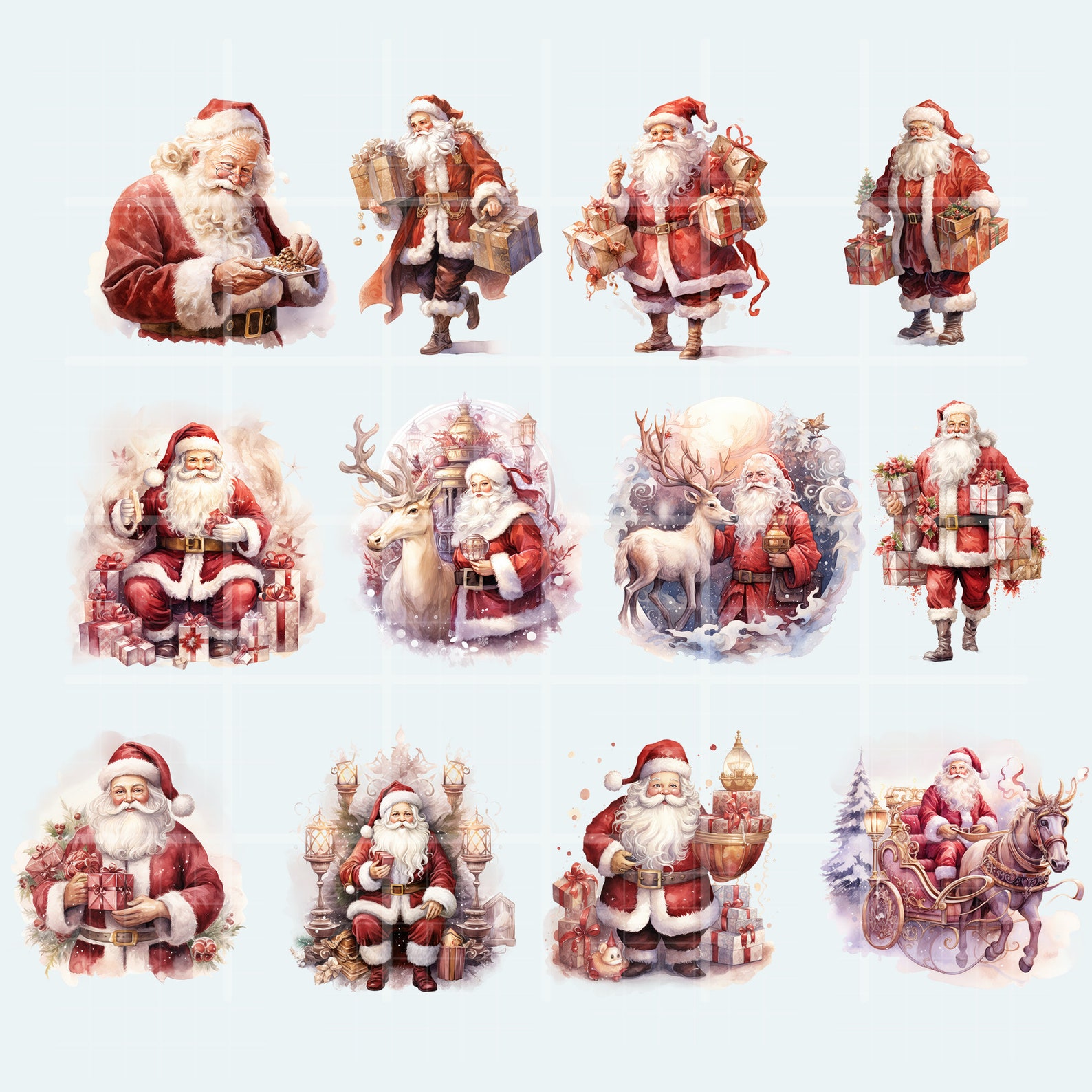 Watercolor Santa Claus Clipart Bundle Christmas PNG Classic - Etsy