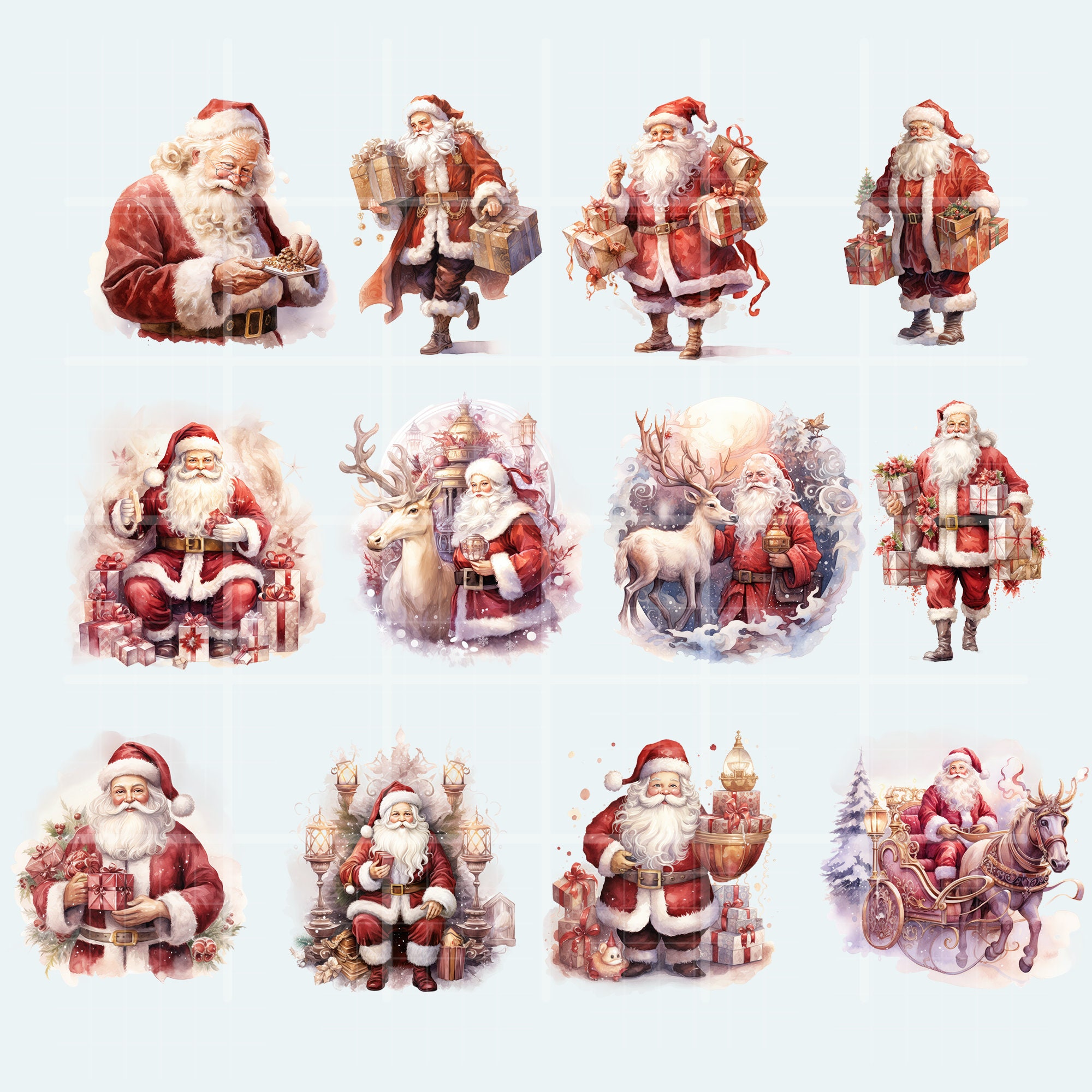 Watercolor Santa Claus Clipart Bundle Christmas PNG Classic - Etsy