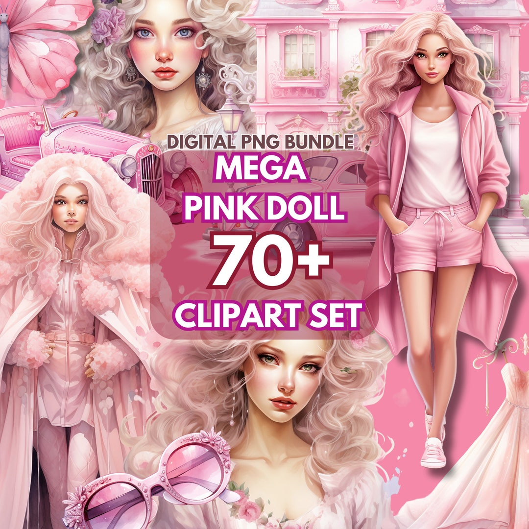 Pink Fashion Doll Watercolor Clipart Set Pink Doll Designs PNG Digital ...