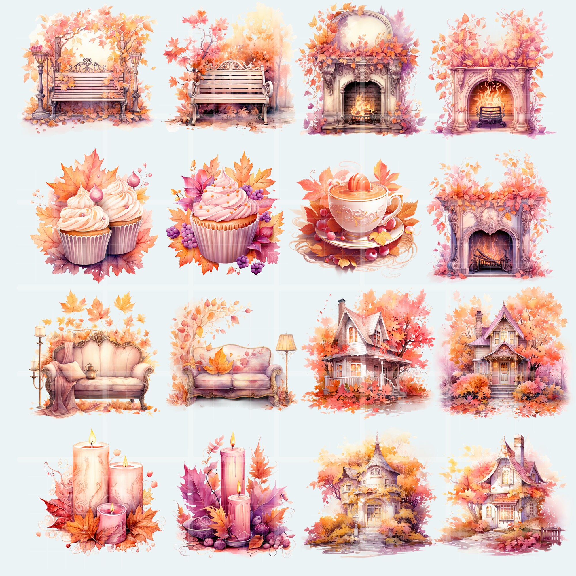 Cozy Autumn Watercolor Clipart Set Pumpkin PNG Sunflower Fall - Etsy