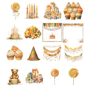 Vintage Birthday Clipart Bundle Party Cake Birthday Present Balloon ...