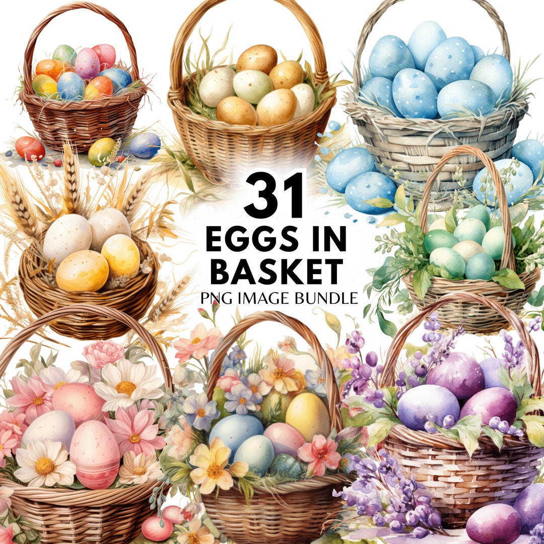 Easter Basket Egg Clipart Watercolor Easter Decal PNG Easter Spring ...