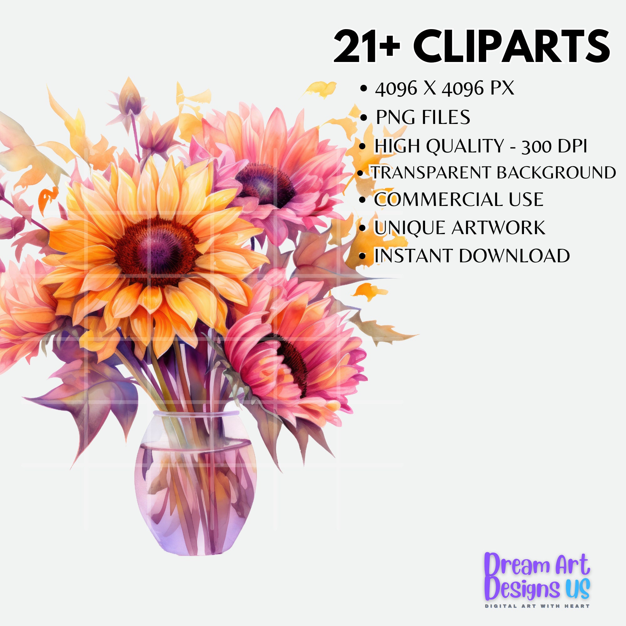 Fall Sunflowers in Vases Clipart PNG Bundle Fall Flower - Etsy