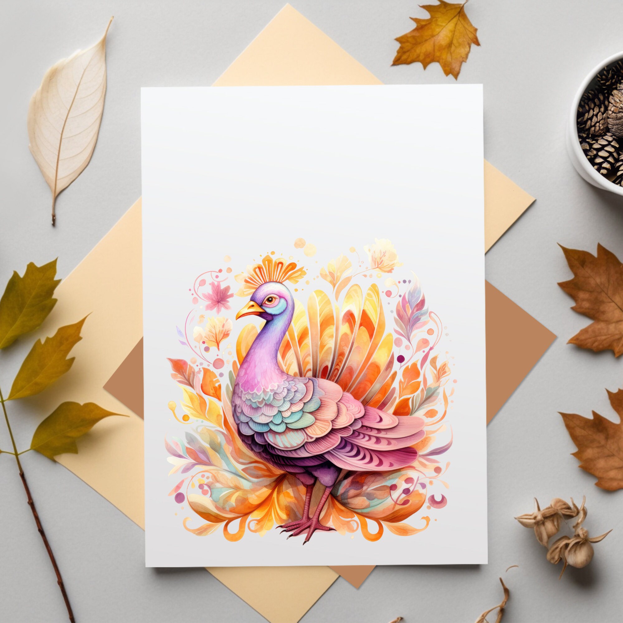 Whimsical Turkey Clipart PNG Bundle Turkey Png Watercolor Autumn ...