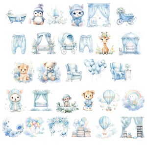 Baby Boy Baby Shower Watercolor Clipart Bundle Newborn Baby Clipart ...