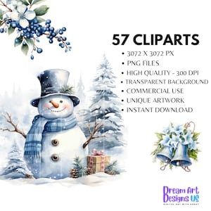 Blue Christmas PNG Clipart Bundle Watercolor Blue Cottagecore Christmas ...