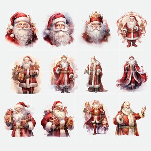 Watercolor Santa Claus Clipart Bundle Christmas PNG Classic Christmas ...
