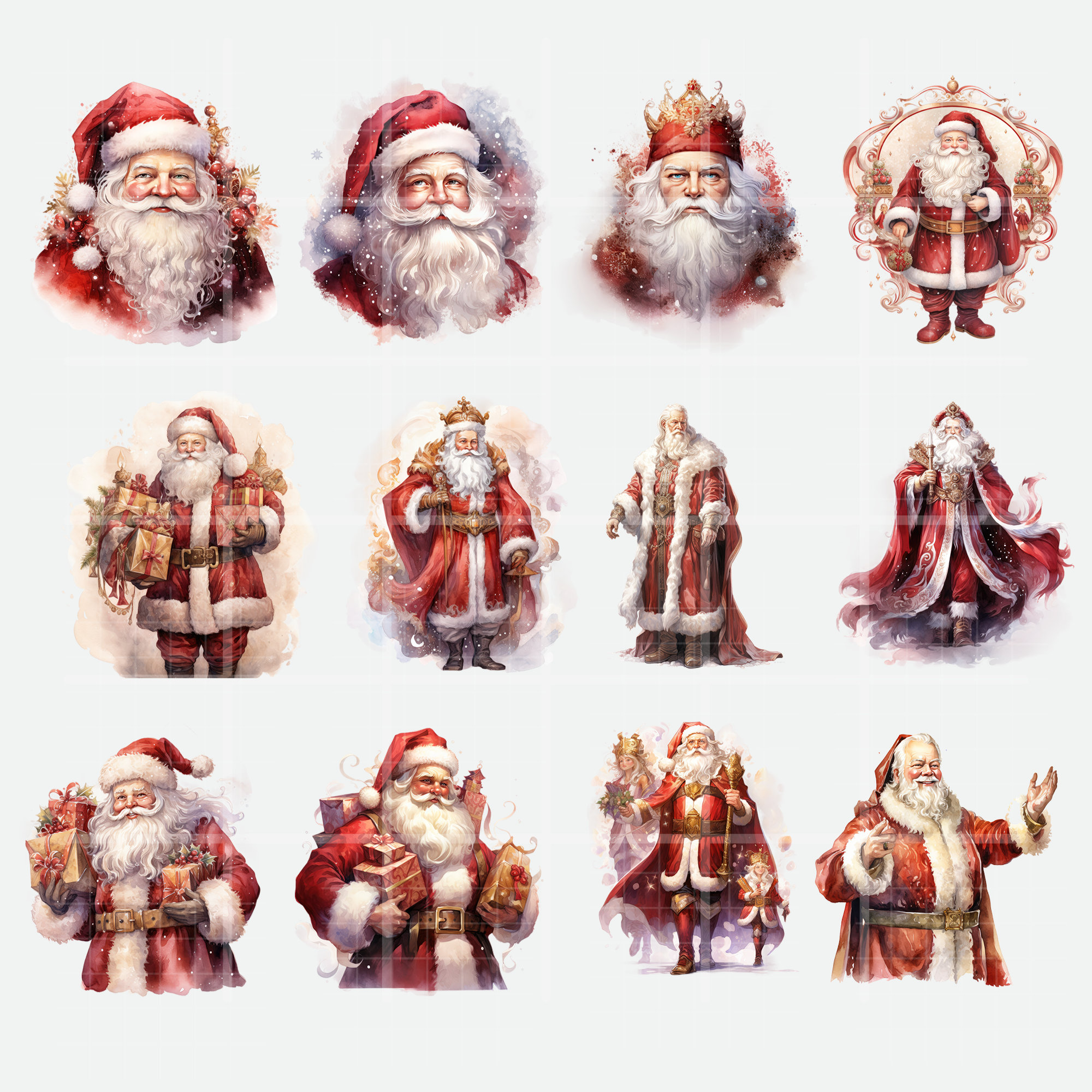 Watercolor Santa Claus Clipart Bundle Christmas PNG Classic - Etsy