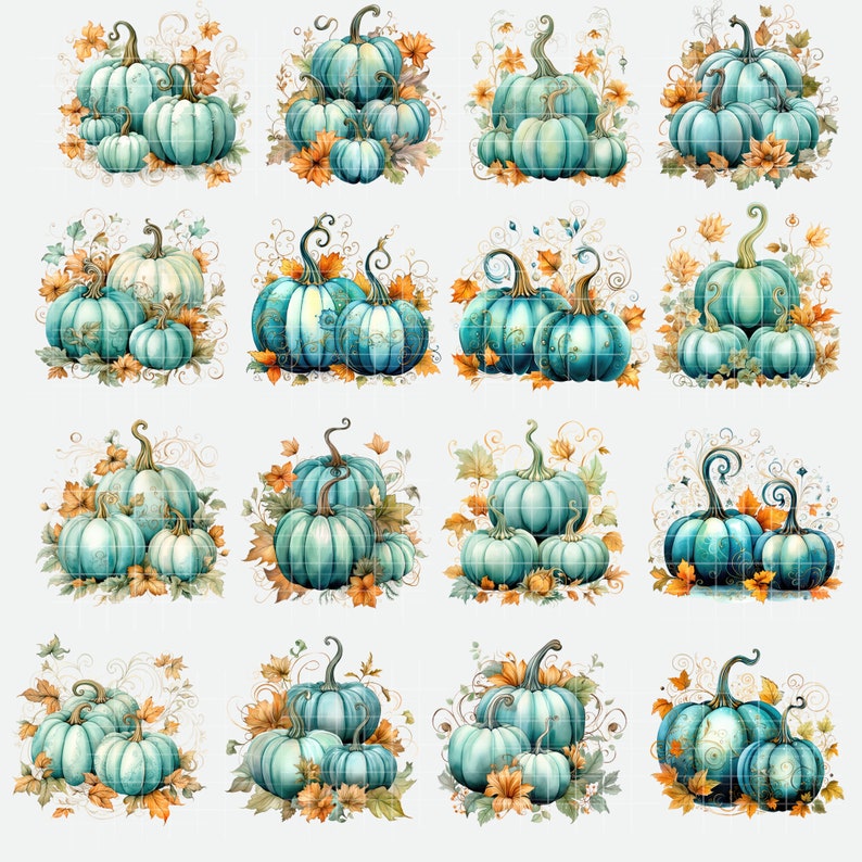 Teal Pumpkin PNG Fall Clipart Bundle Pumpkin Teal PNG - Etsy