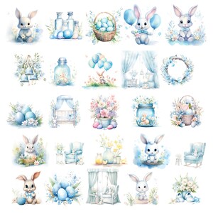 Blue Easter Clipart Baby Boy Watercolor Easter Bunny Clipart Bundle ...