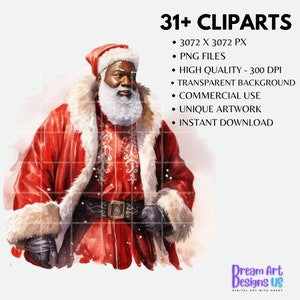 Watercolor Black Santa Claus Clipart Bundle Christmas PNG Black ...