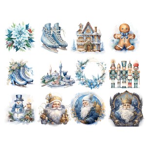 Blue Christmas PNG Clipart Bundle Watercolor Blue Cottagecore Christmas ...