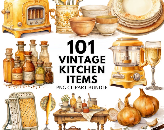 Vintage Kitchen Clipart Bundle 36 High Quality Pngs 3200x3200 Pix, 300 ...